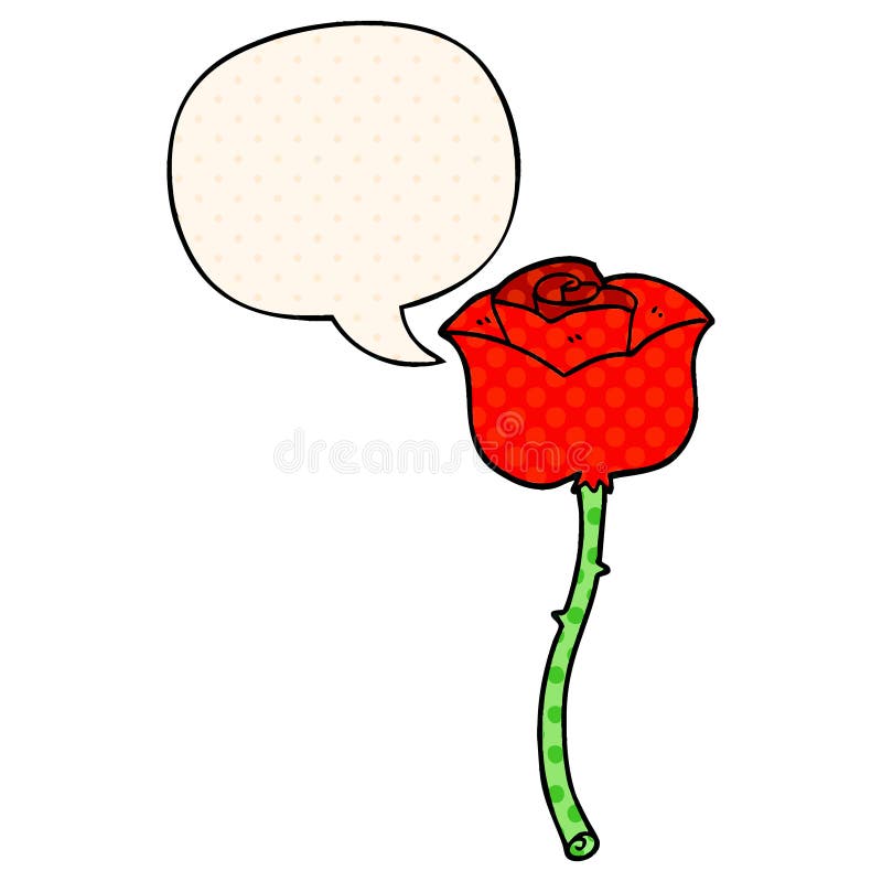 A Creative Cartoon Rose and Speech Bubble in Comic Book Style Stock ...