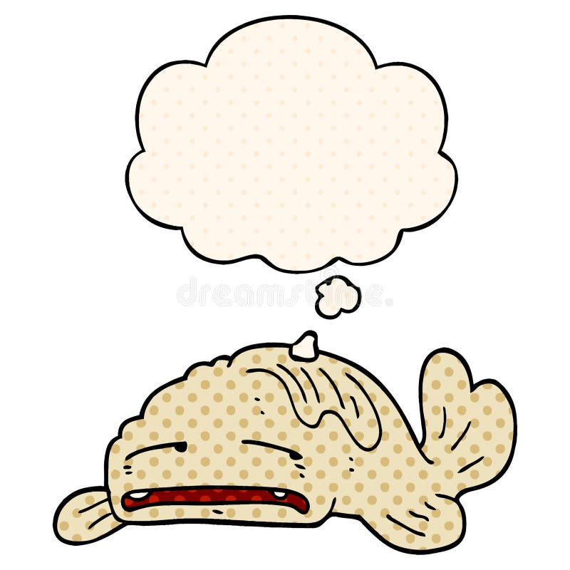 A Creative Cartoon Sad Old Fish and Thought Bubble in Comic Book Style ...