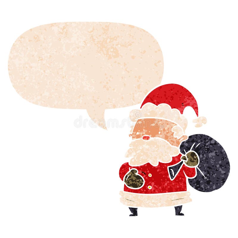 A Creative Cartoon Santa Claus and Speech Bubble in Retro Textured ...