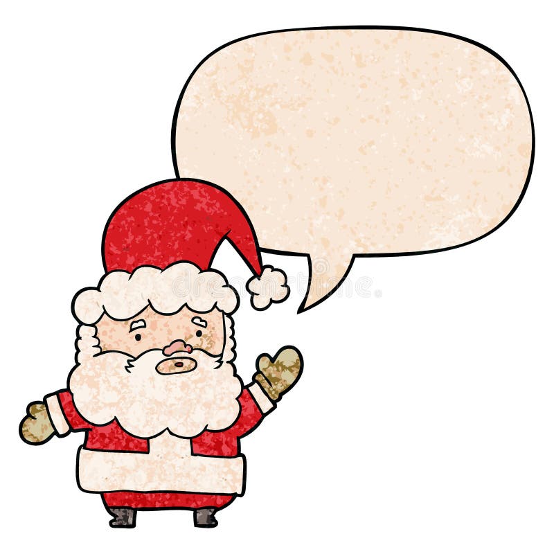 A Creative Cartoon Santa Claus Waving and Speech Bubble in Retro ...