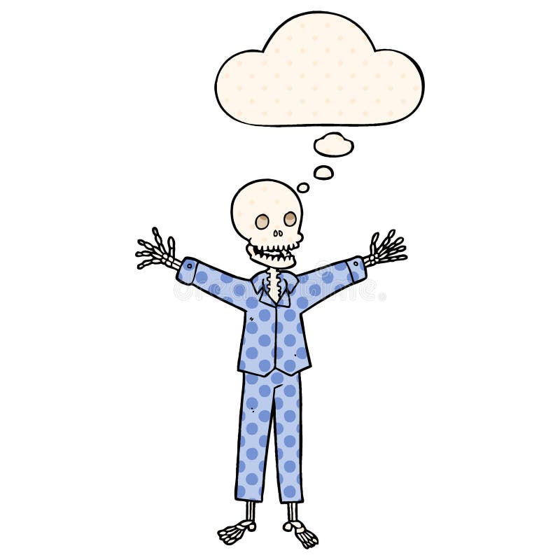 A Creative Cartoon Skeleton Wearing Pajamas and Thought Bubble in Comic ...