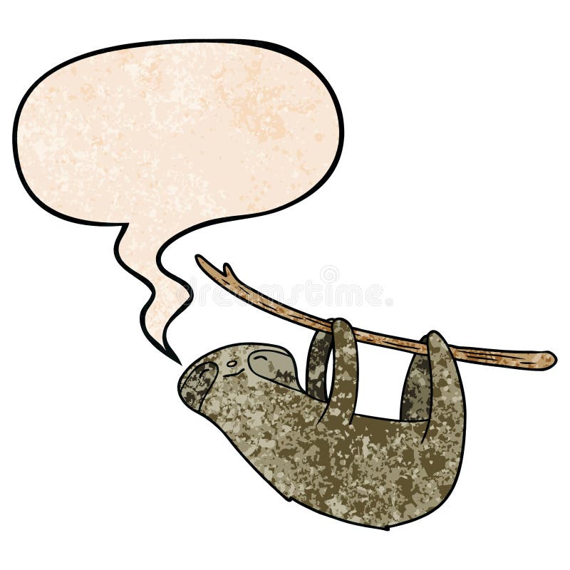 A Creative Cartoon Sloth and Speech Bubble in Retro Texture Style Stock ...