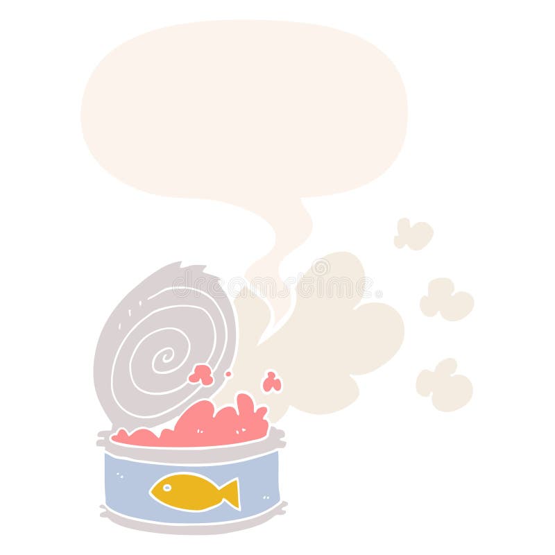 A Creative Cartoon Smelly Can of Fish and Speech Bubble in Retro Style ...