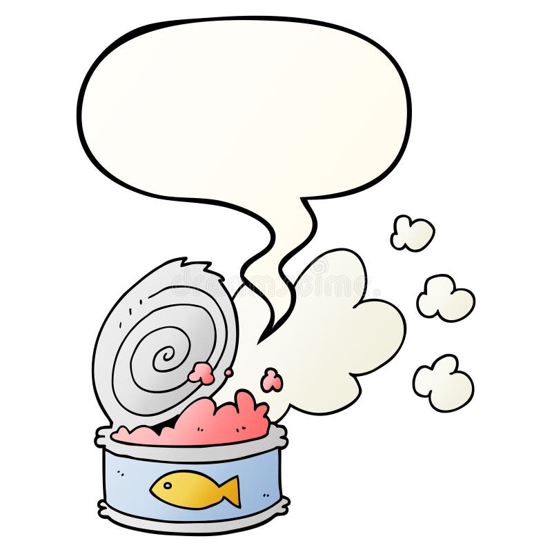 A Creative Cartoon Smelly Can of Fish and Speech Bubble in Smooth ...