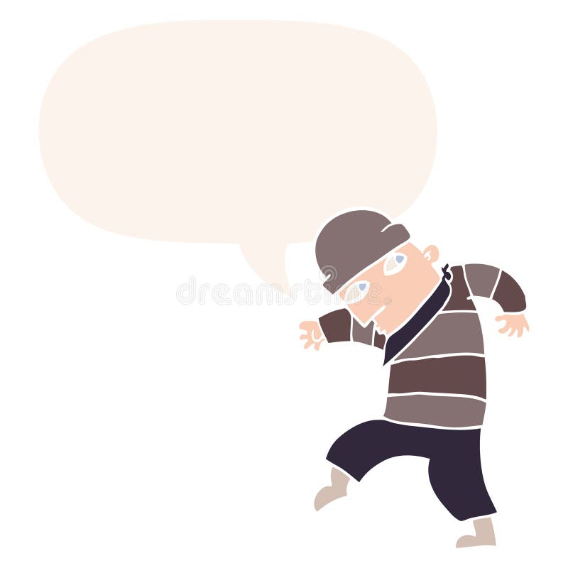 A Creative Cartoon Sneaking Thief and Speech Bubble in Retro Style ...