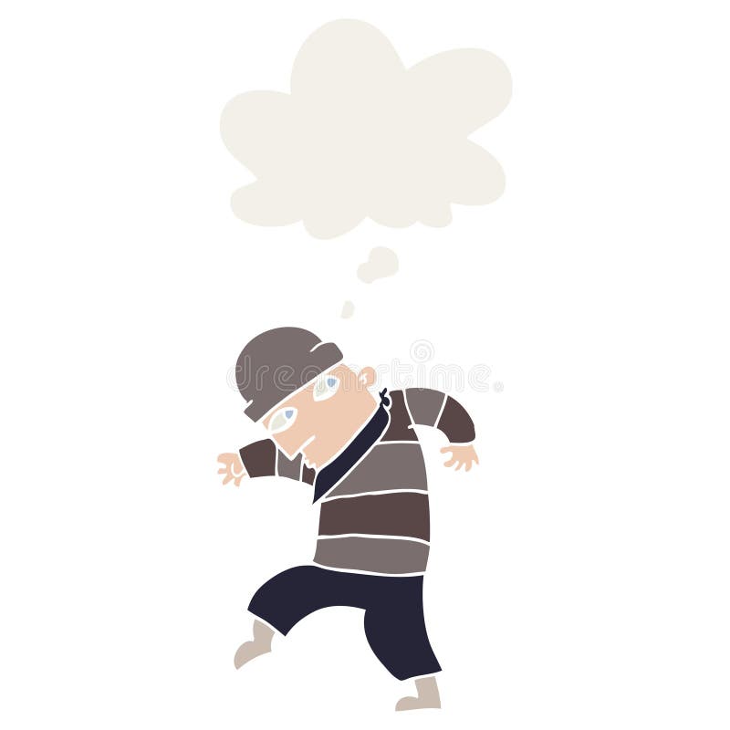 A Creative Cartoon Sneaking Thief and Thought Bubble in Retro Style ...