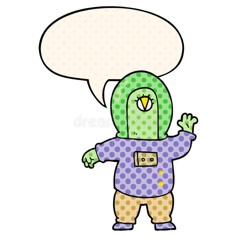 A Creative Cartoon Space Alien and Speech Bubble in Comic Book Style ...