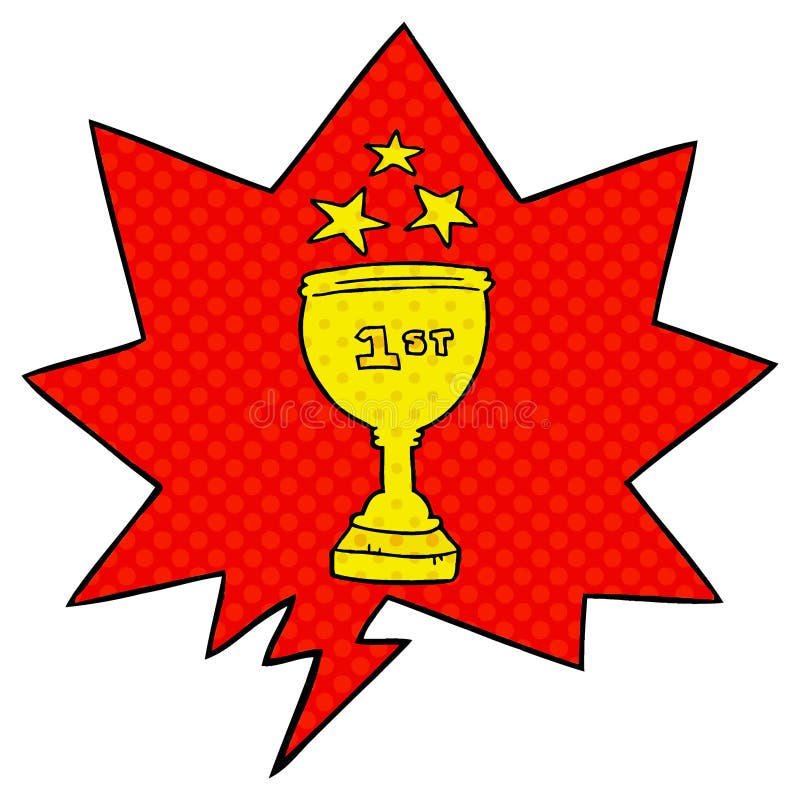 A Creative Cartoon Sports Trophy and Speech Bubble in Comic Book Style ...