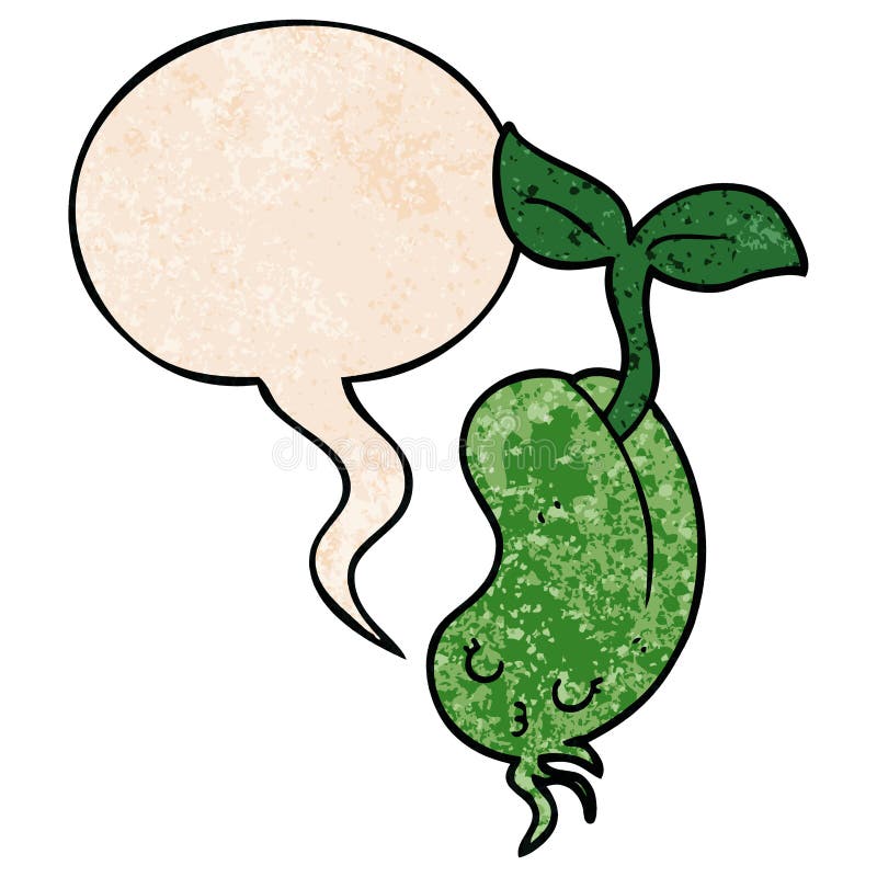 A Creative Cartoon Sprouting Bean and Speech Bubble in Retro Texture ...