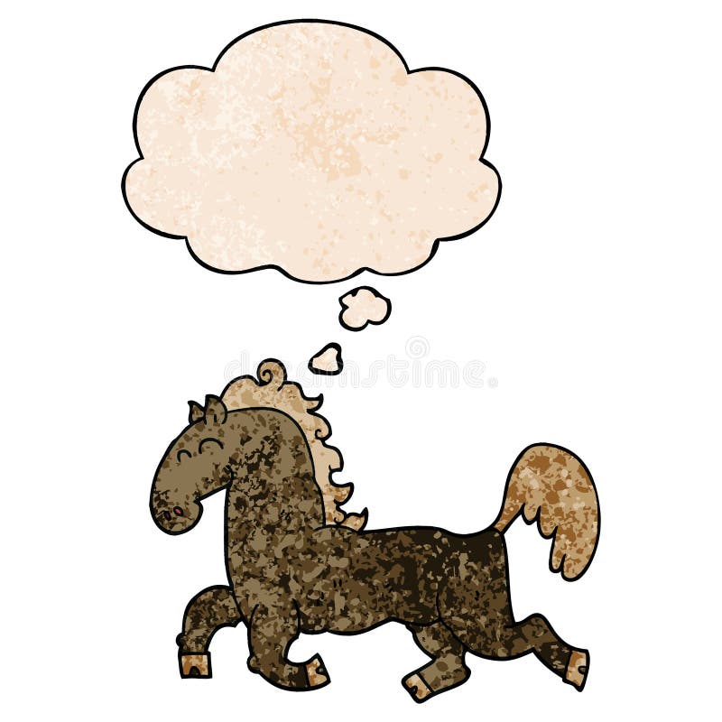 A Creative Cartoon Stallion and Thought Bubble in Grunge Texture ...