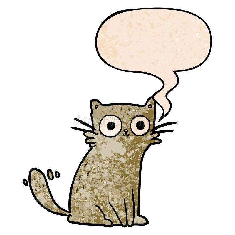 A Creative Cartoon Staring Cat and Speech Bubble in Retro Texture Style ...