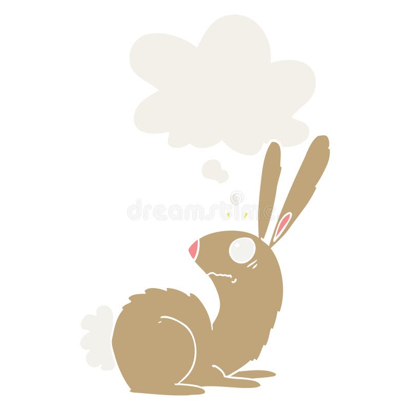 A Creative Cartoon Startled Bunny Rabbit and Thought Bubble in Retro ...