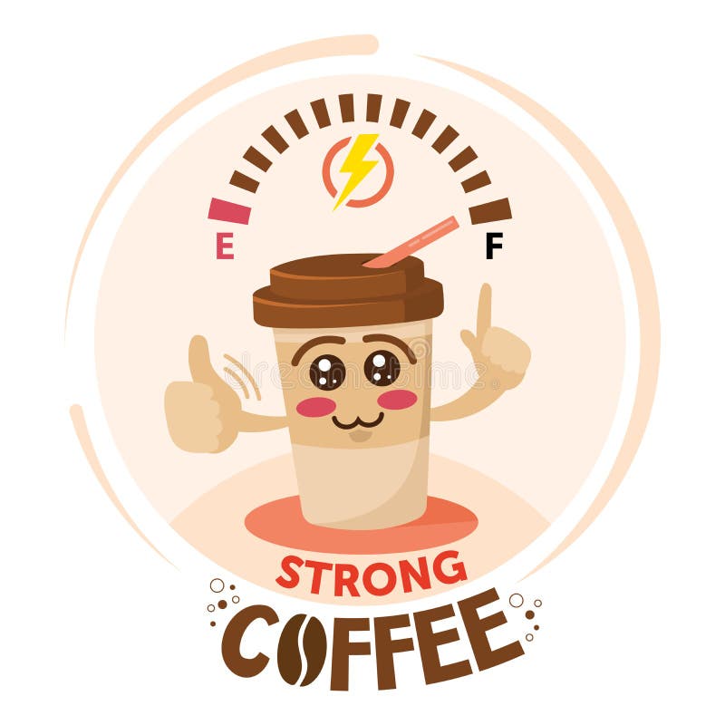Creative Cartoon Strong Coffee Concept. Funny Cup of Coffee Mascot ...