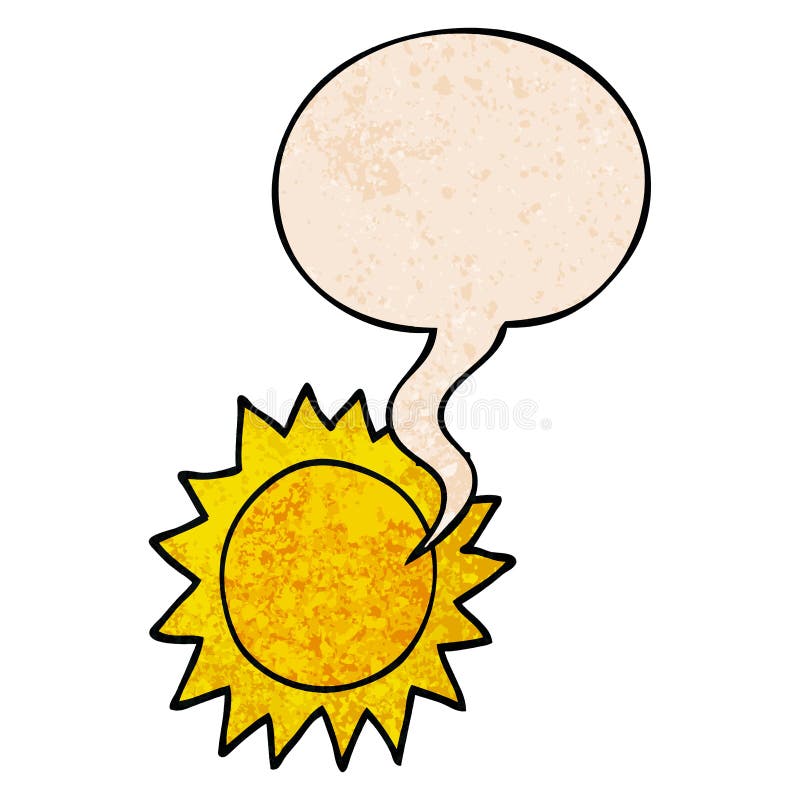 A Creative Cartoon Sun and Speech Bubble in Retro Texture Style Stock ...