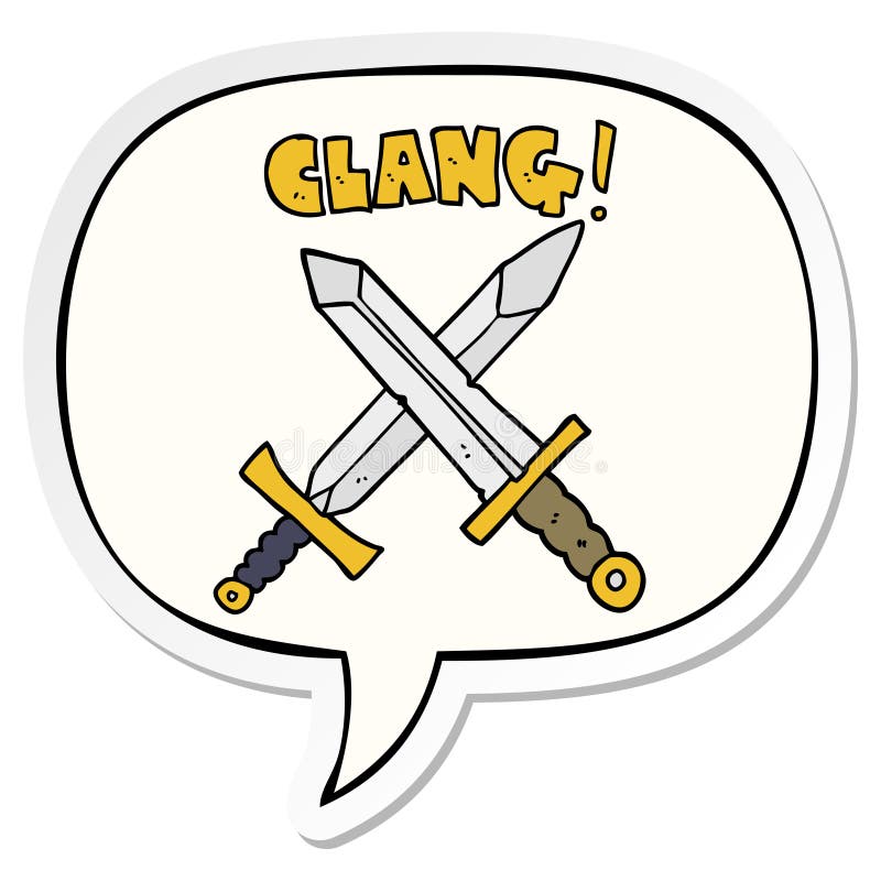 Clang Sword Fight War Cute Cartoon Sticker Label Stick Stock ...