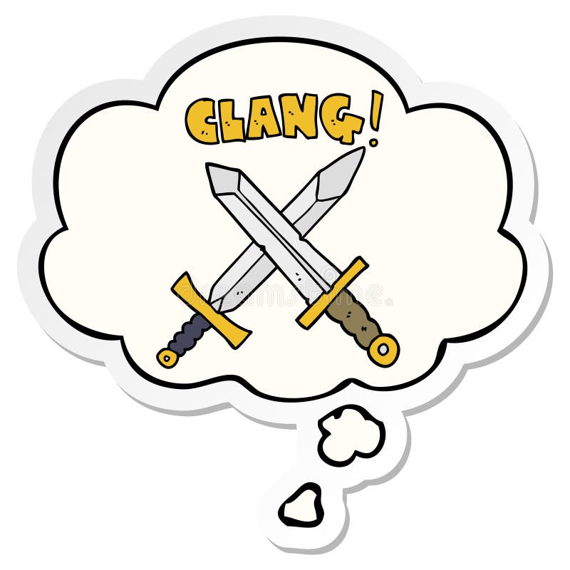A Creative Cartoon Sword Fight and Thought Bubble As a Printed Sticker ...