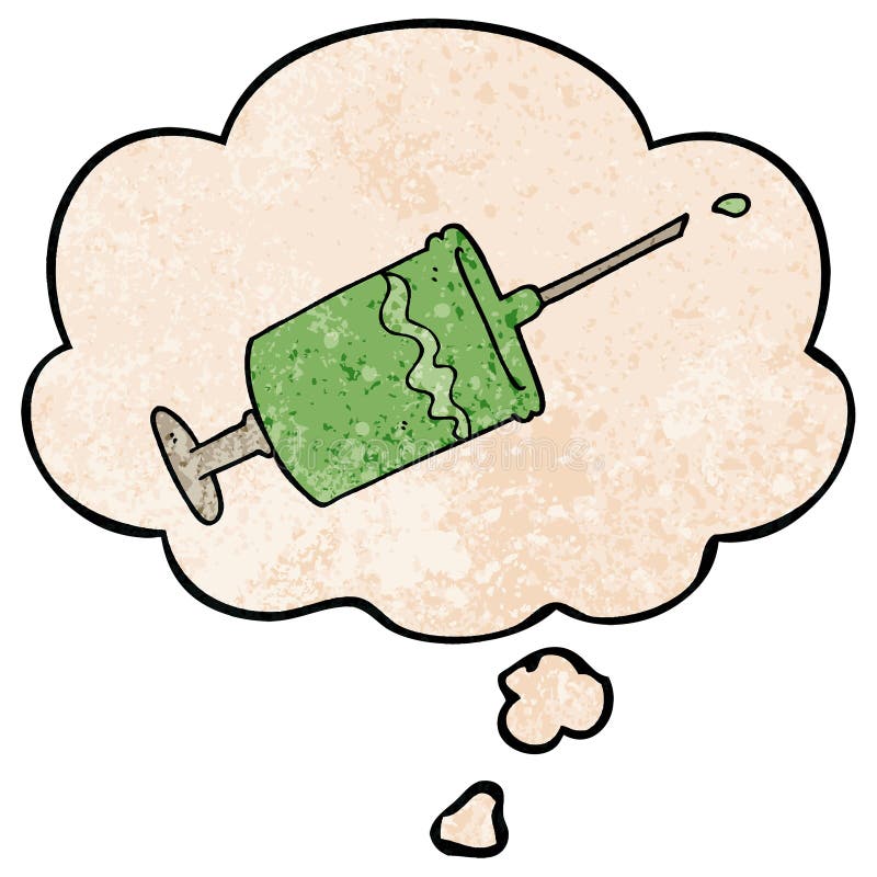 A Creative Cartoon Syringe Needle and Thought Bubble in Grunge Texture ...