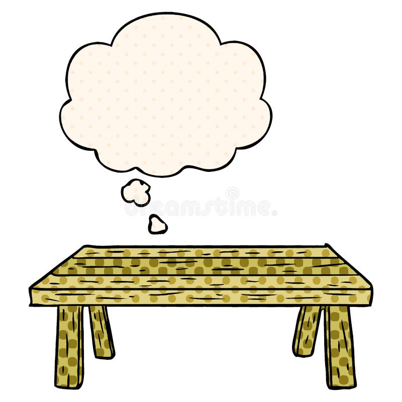 A Creative Cartoon Table and Thought Bubble in Comic Book Style Stock ...