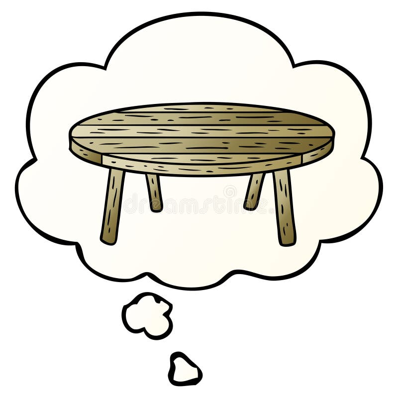 A Creative Cartoon Table and Thought Bubble in Smooth Gradient Style ...
