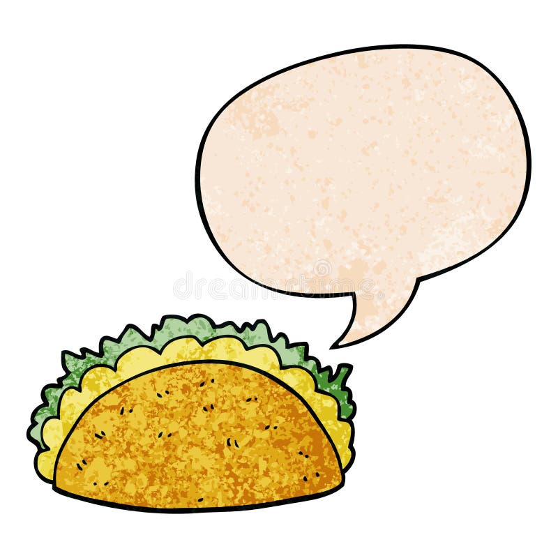 A Creative Cartoon Taco and Speech Bubble in Retro Texture Style Stock ...
