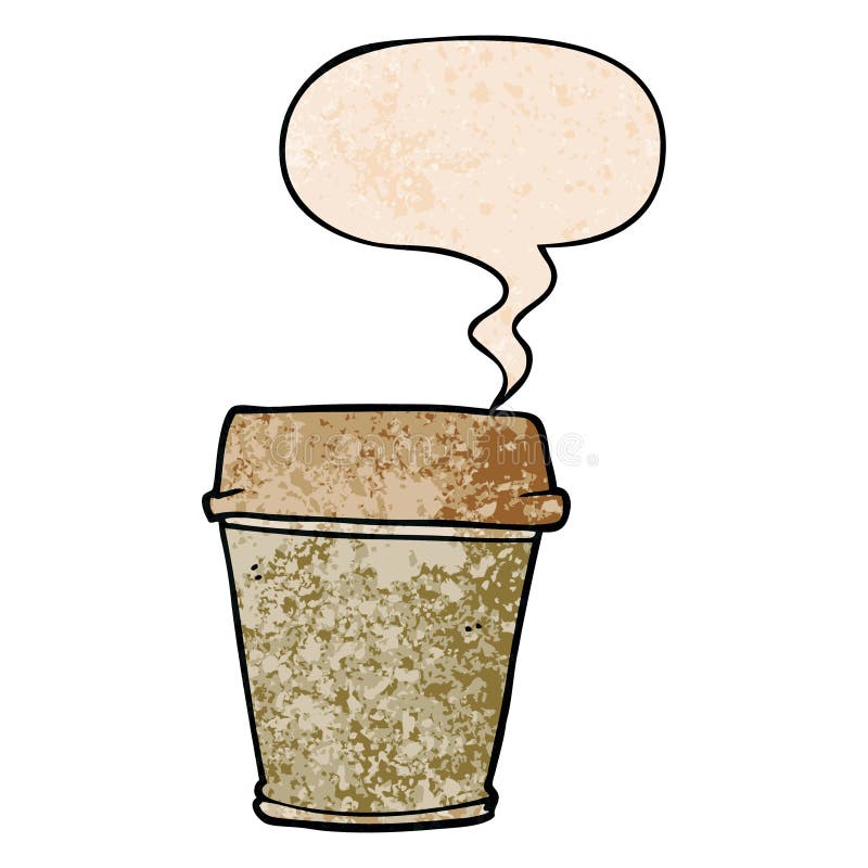 A Creative Cartoon Take Out Coffee and Speech Bubble in Retro Texture ...
