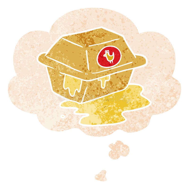 A Creative Cartoon Take Out and Thought Bubble in Retro Textured Style ...