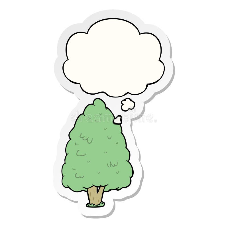 A Creative Cartoon Tall Tree and Thought Bubble As a Printed Sticker ...