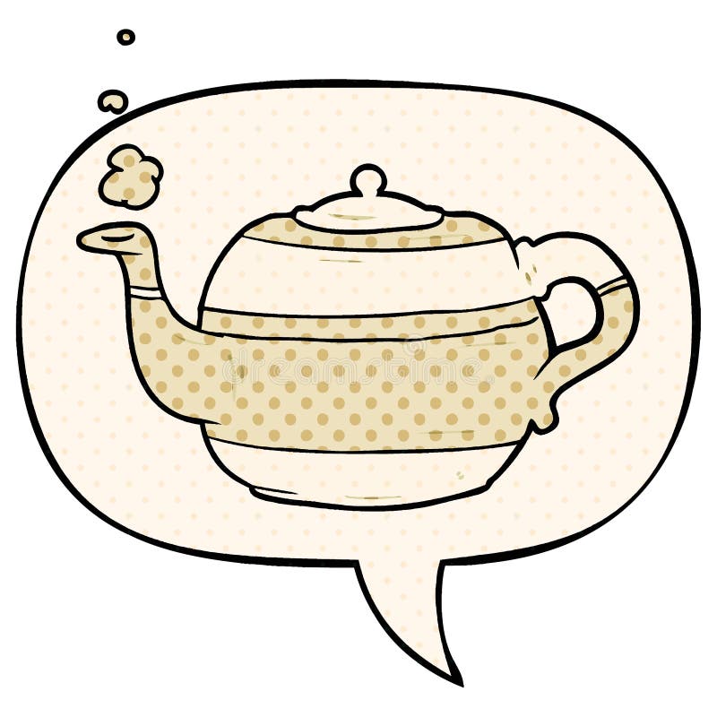 A Creative Cartoon Tea Pot and Speech Bubble in Comic Book Style Stock ...