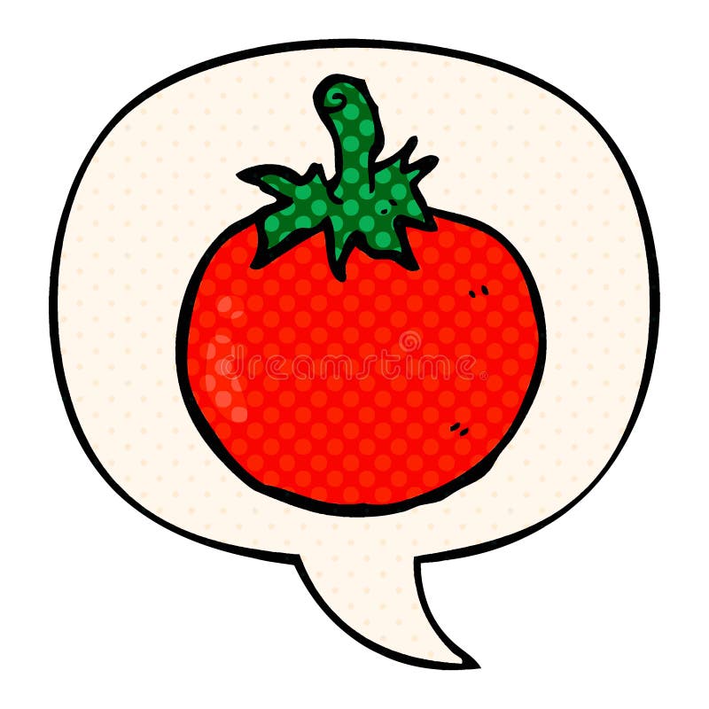A Creative Cartoon Tomato and Speech Bubble in Comic Book Style Stock ...