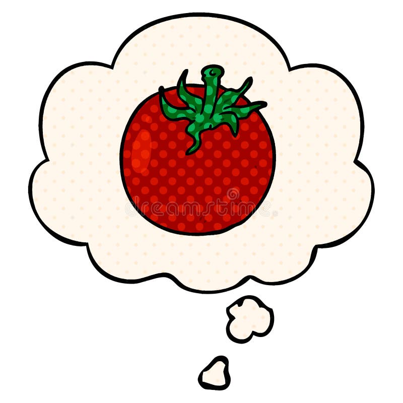 A Creative Cartoon Tomato and Thought Bubble in Comic Book Style Stock ...