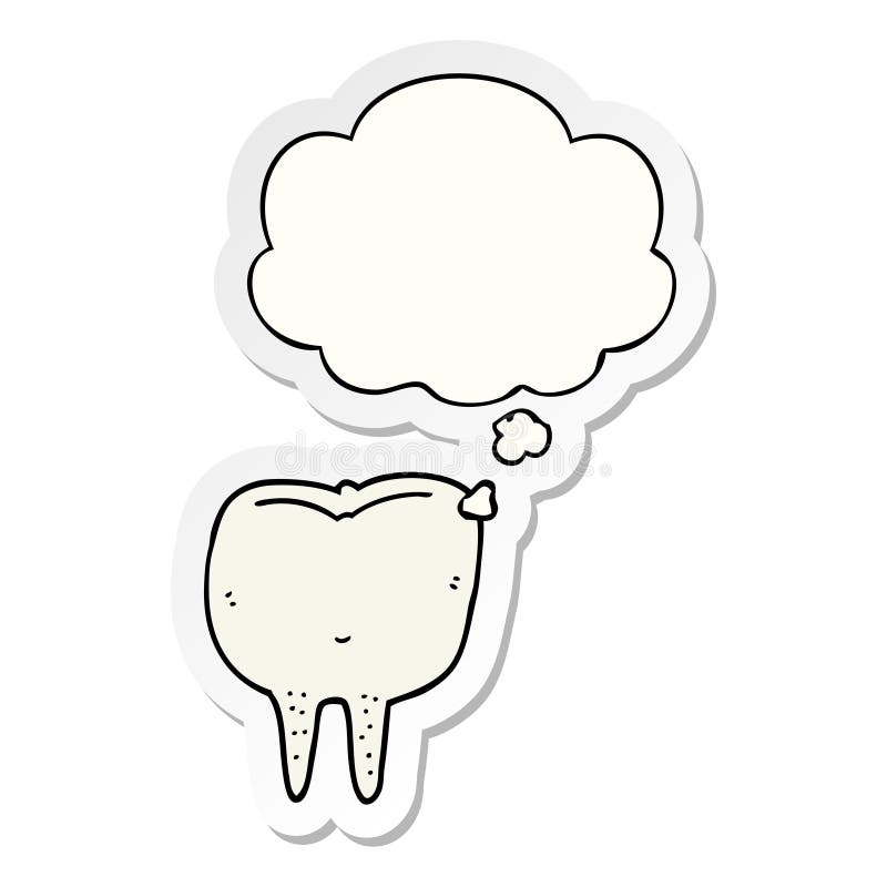 A Creative Cartoon Tooth and Thought Bubble As a Printed Sticker Stock ...
