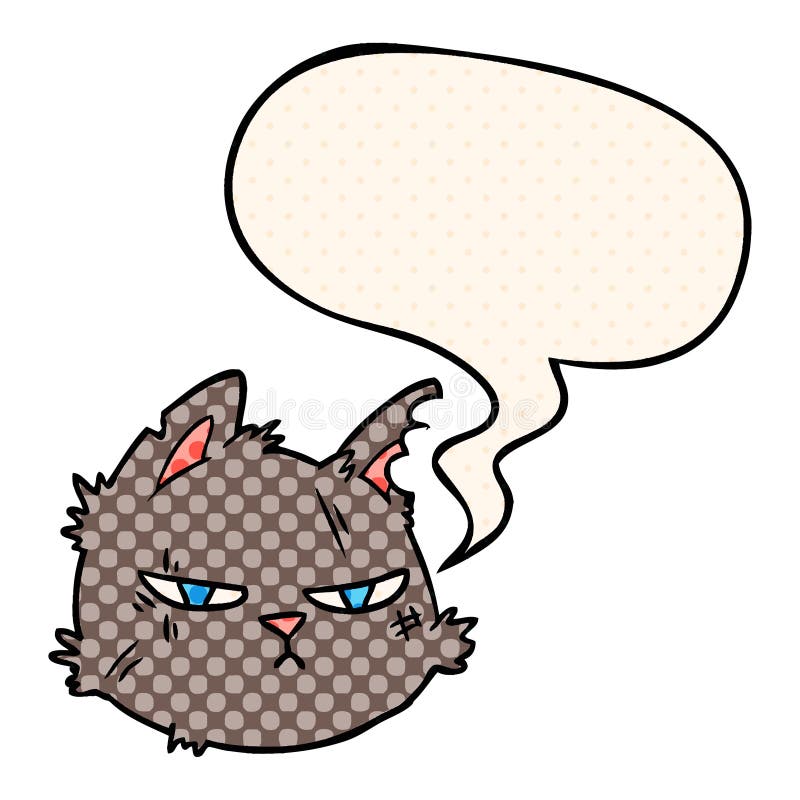 A Creative Cartoon Tough Cat Face and Speech Bubble in Comic Book Style ...
