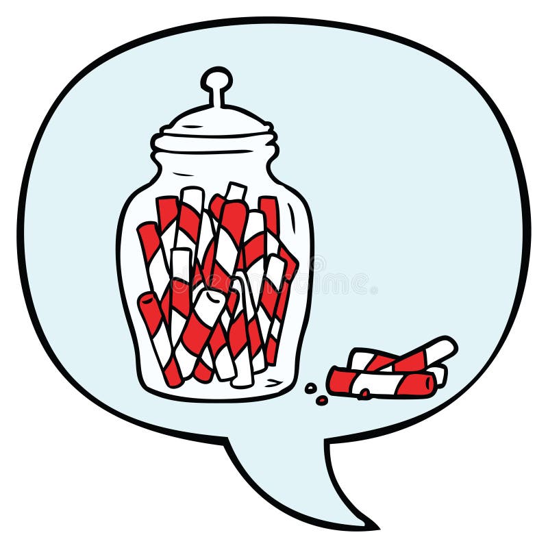A Creative Cartoon Traditional Candy Sticks in Jar and Speech Bubble ...