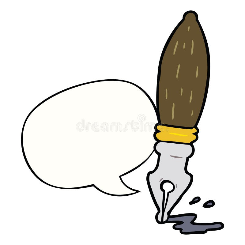 A Creative Cartoon Traditional Fountain Pen and Speech Bubble Stock ...
