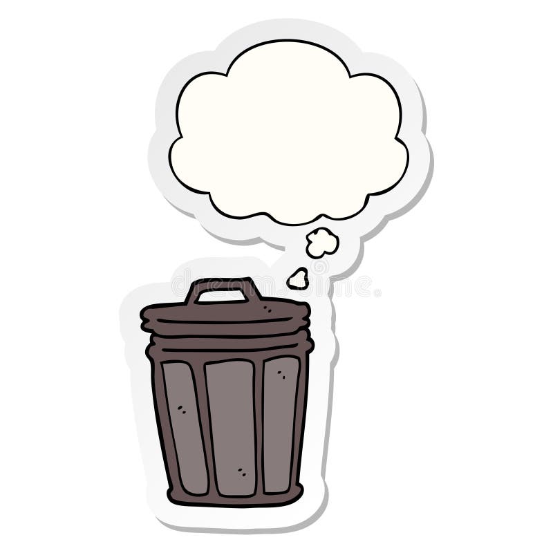 A Creative Cartoon Trash Can and Thought Bubble As a Printed Sticker ...
