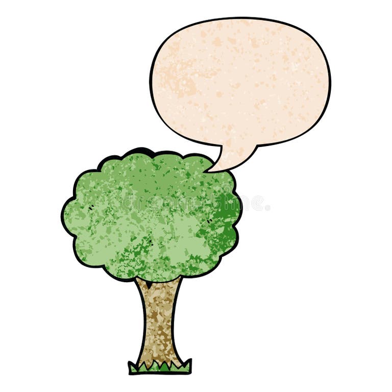 A Creative Cartoon Tree and Speech Bubble in Retro Texture Style Stock ...