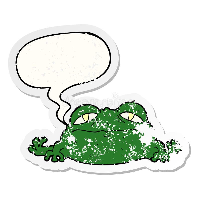 A Creative Cartoon Ugly Frog and Speech Bubble Distressed Sticker Stock ...