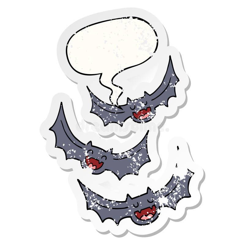 A Creative Cartoon Vampire Bats and Speech Bubble Distressed Sticker ...