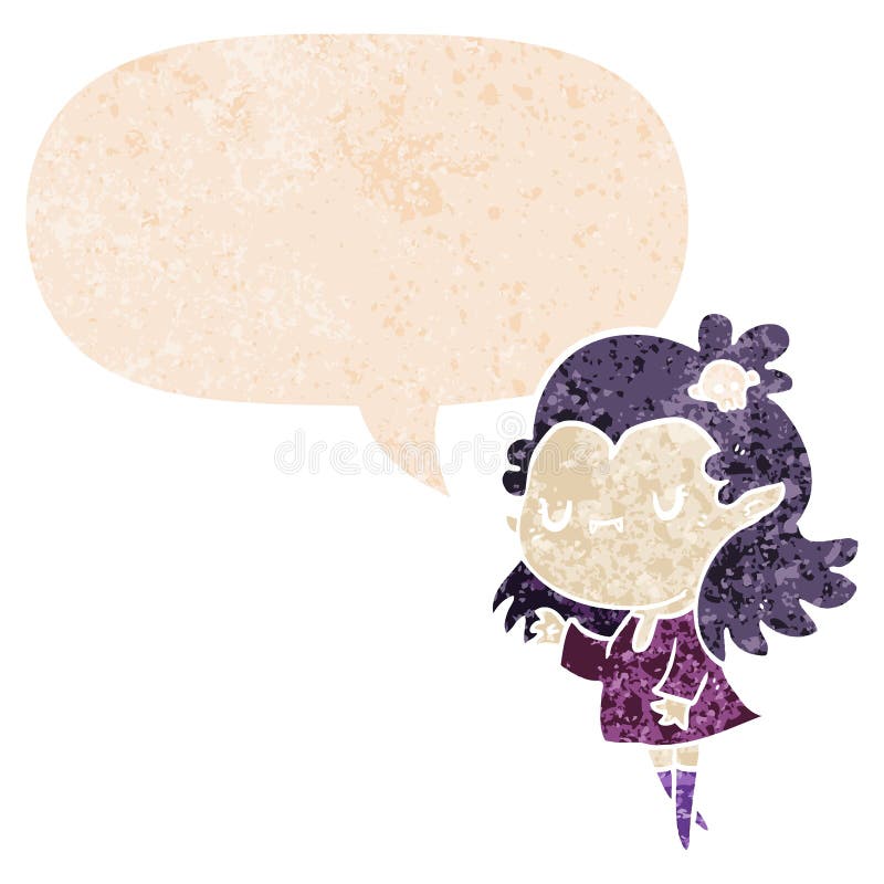 A Creative Cartoon Vampire and Speech Bubble in Retro Textured Style ...