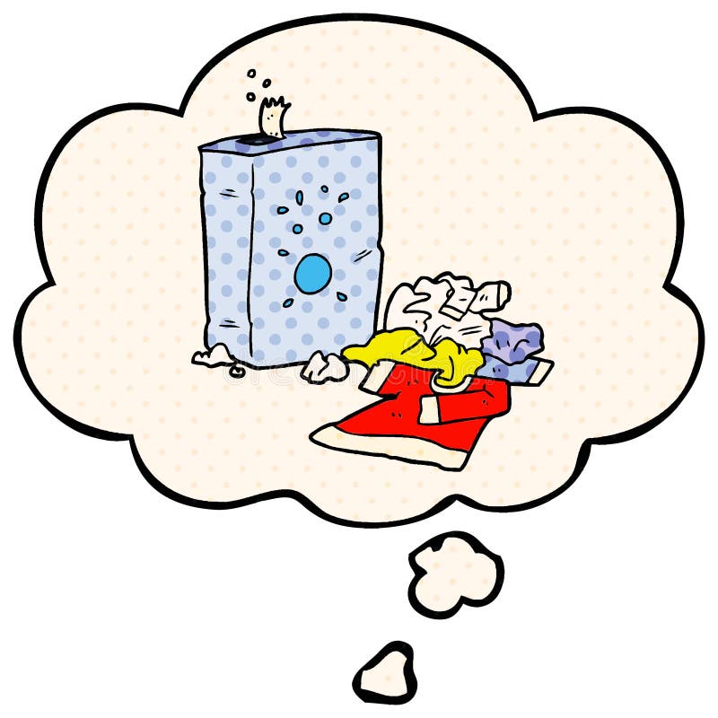 A Creative Cartoon Washing Powder and Laundry and Thought Bubble in ...