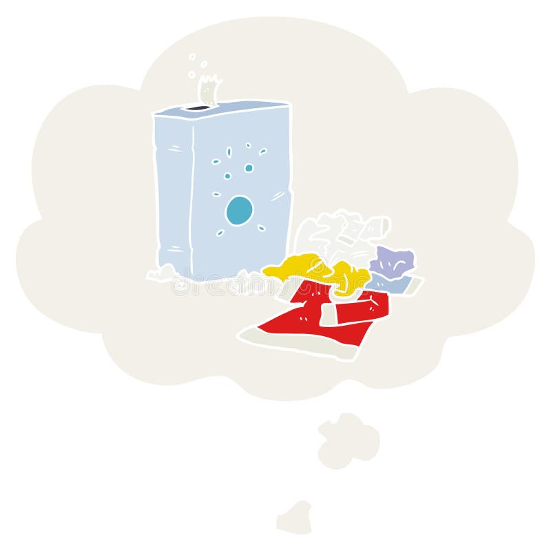 A Creative Cartoon Washing Powder and Laundry and Thought Bubble in ...