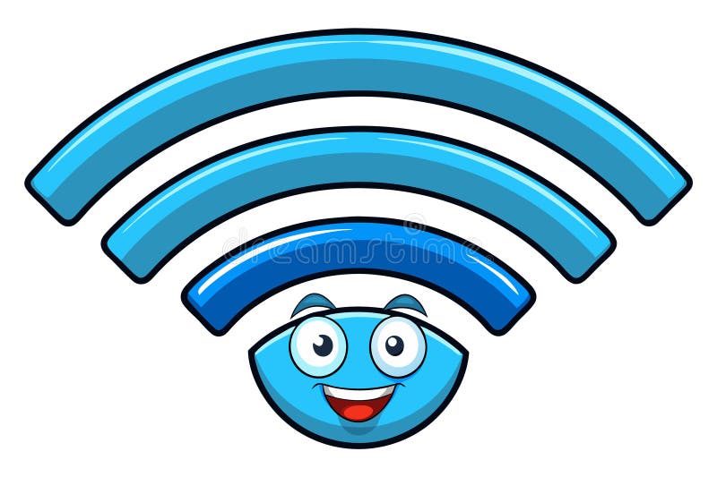Creative Cartoon WiFi Symbol Design Featuring Blue Waves and a Circular ...