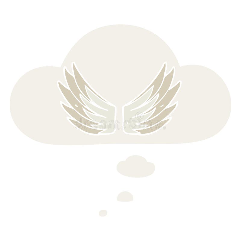 A Creative Cartoon Wings Symbol and Thought Bubble in Retro Style Stock ...