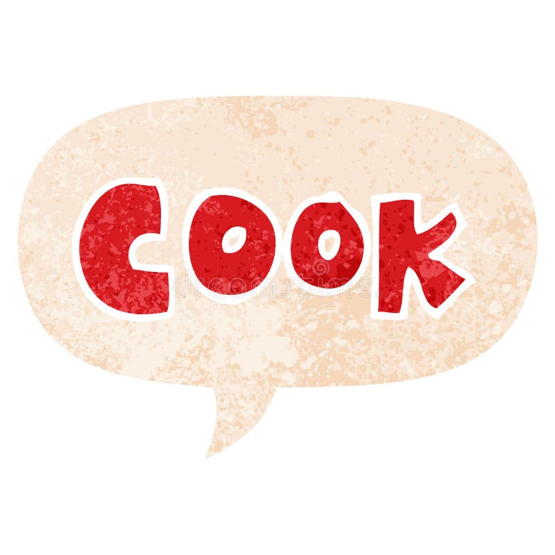 A Creative Cartoon Word Cook and Speech Bubble in Retro Textured Style ...