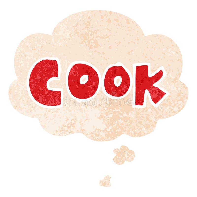 A Creative Cartoon Word Cook and Thought Bubble in Retro Textured Style ...