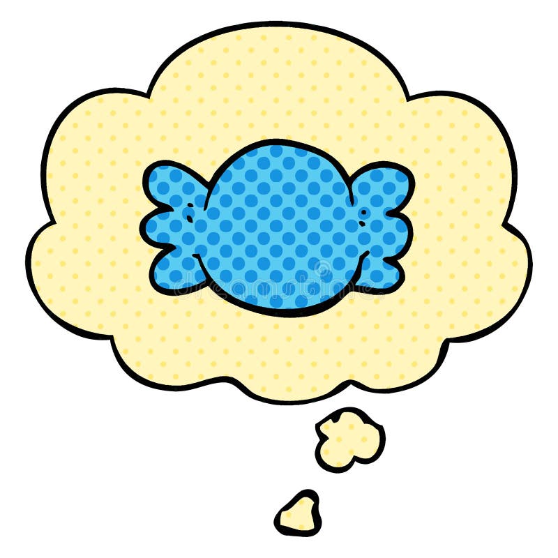 A Creative Cartoon Wrapped Candy and Thought Bubble in Comic Book Style ...