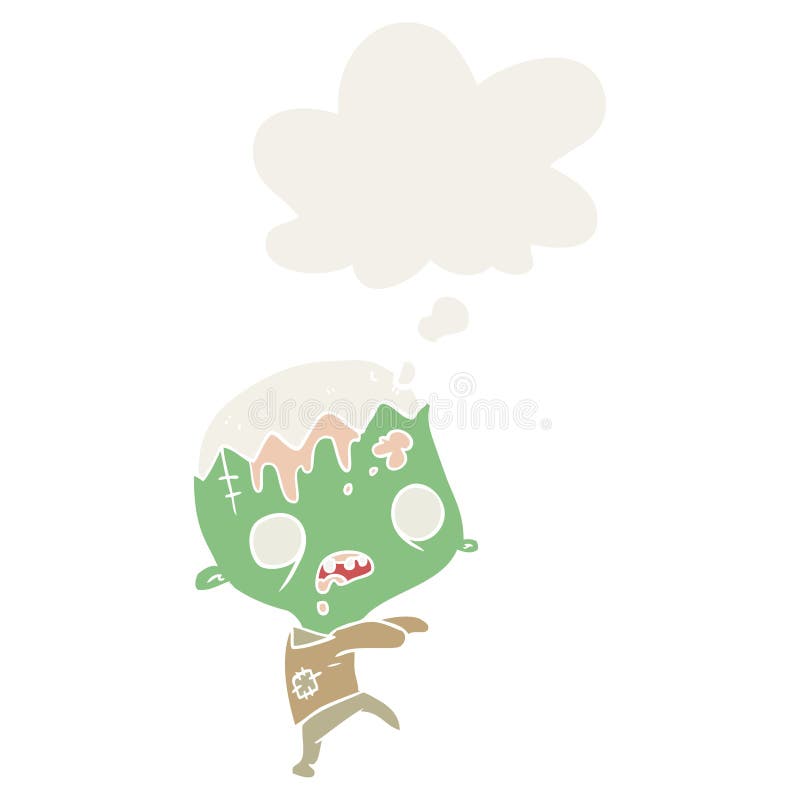A Creative Cartoon Zombie and Thought Bubble in Retro Style Stock ...