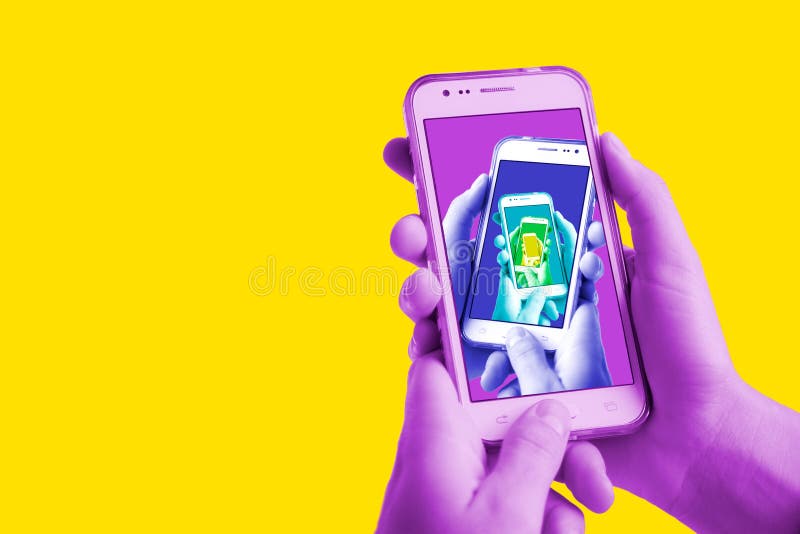 Creative Cell Phone Concept on Yellow Background. Stock Image - Image ...