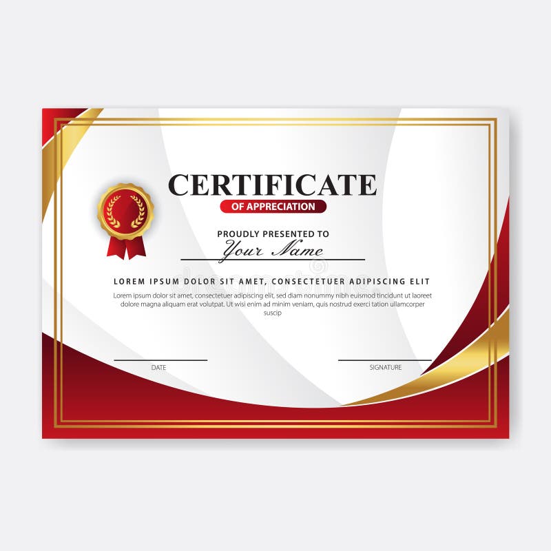Creative Certificate of Achievement Award Template with Red and Stock ...