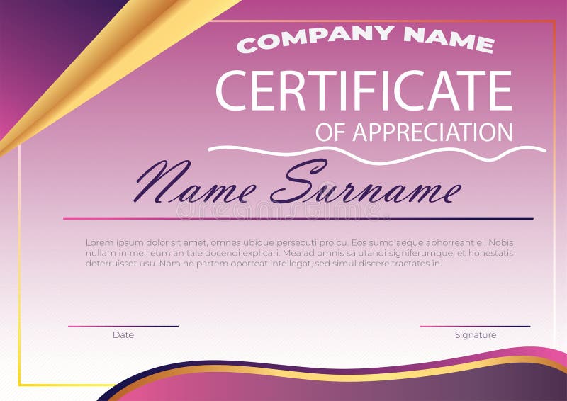 Creative Certificate of Appreciation Award Template with Purple ...